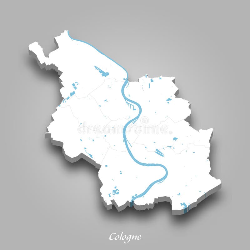 3D Map of Cologne with Waterways Highlighted Stock Illustration ...