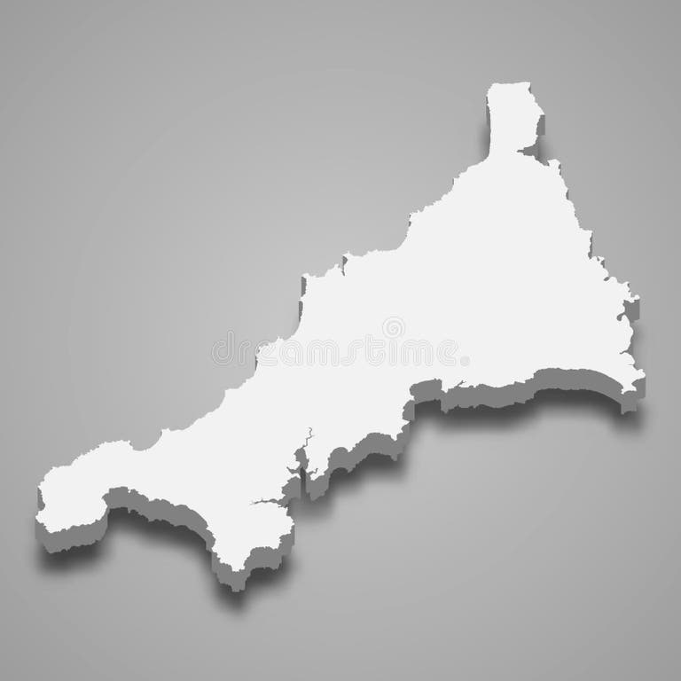 3d Map of Cornwall is a Ceremonial County of England Stock Illustration ...
