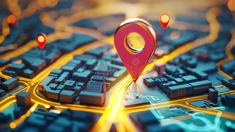 3D Map Featuring Navigation Markers in a City at Dusk Stock Footage ...