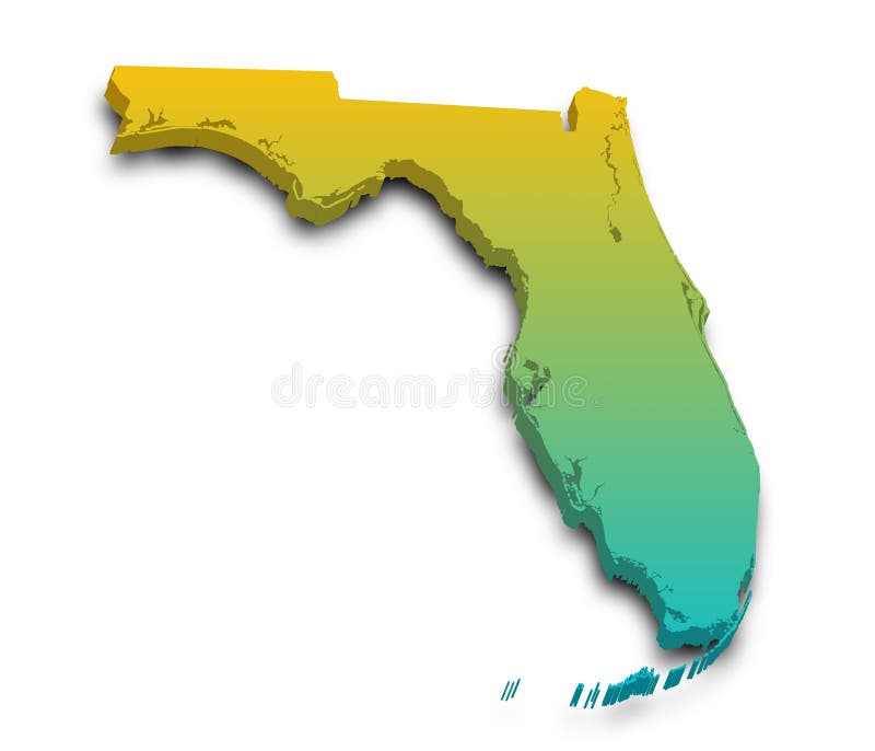 3d Map of Florida State with Color. United State of America, US, United ...