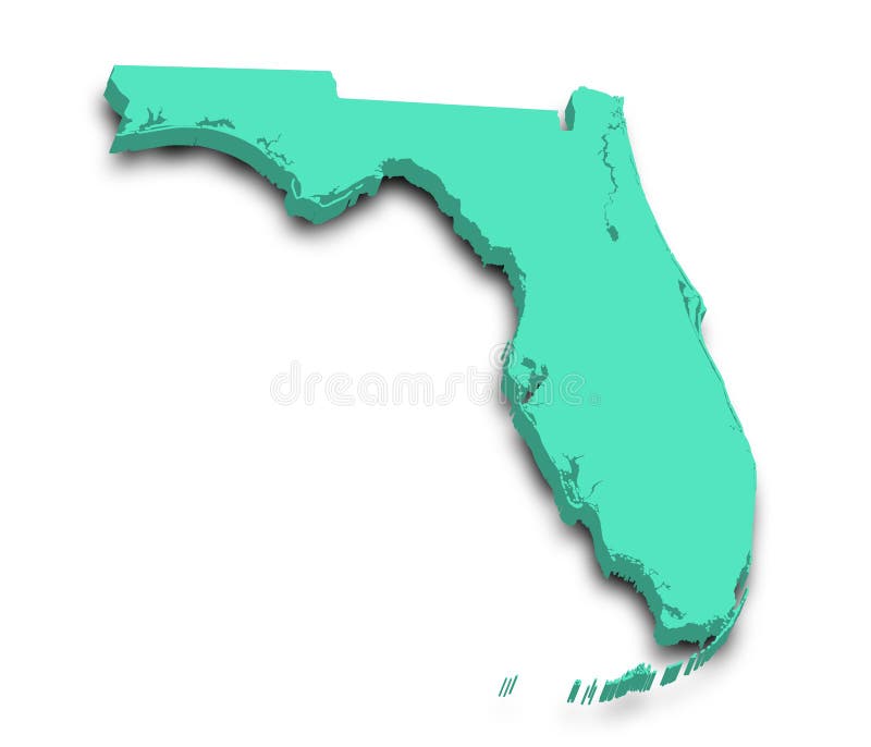 3d Map of Florida State with Color. United State of America, US, United ...