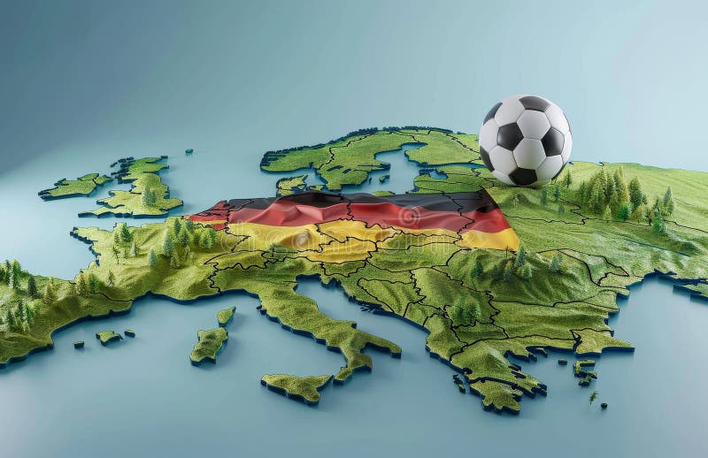 3D Map of Germany with Flag and Soccer Ball. Generative AI. Stock ...