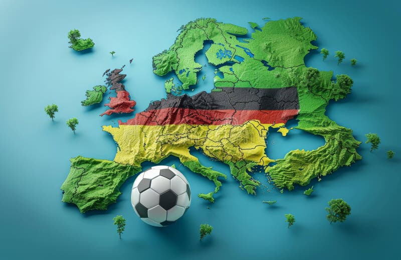 3D Map of Germany with Flag and Soccer Ball. Generative AI. Stock ...