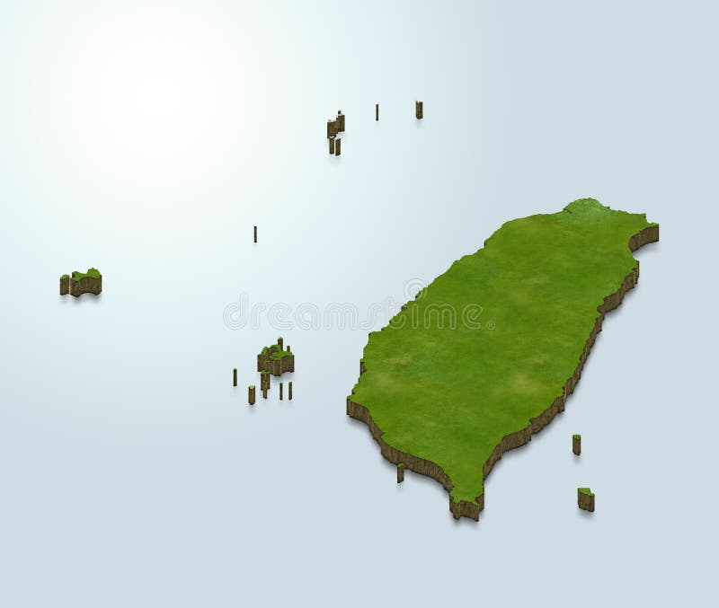 3D Map Green of Taiwan on White Background Stock Illustration ...