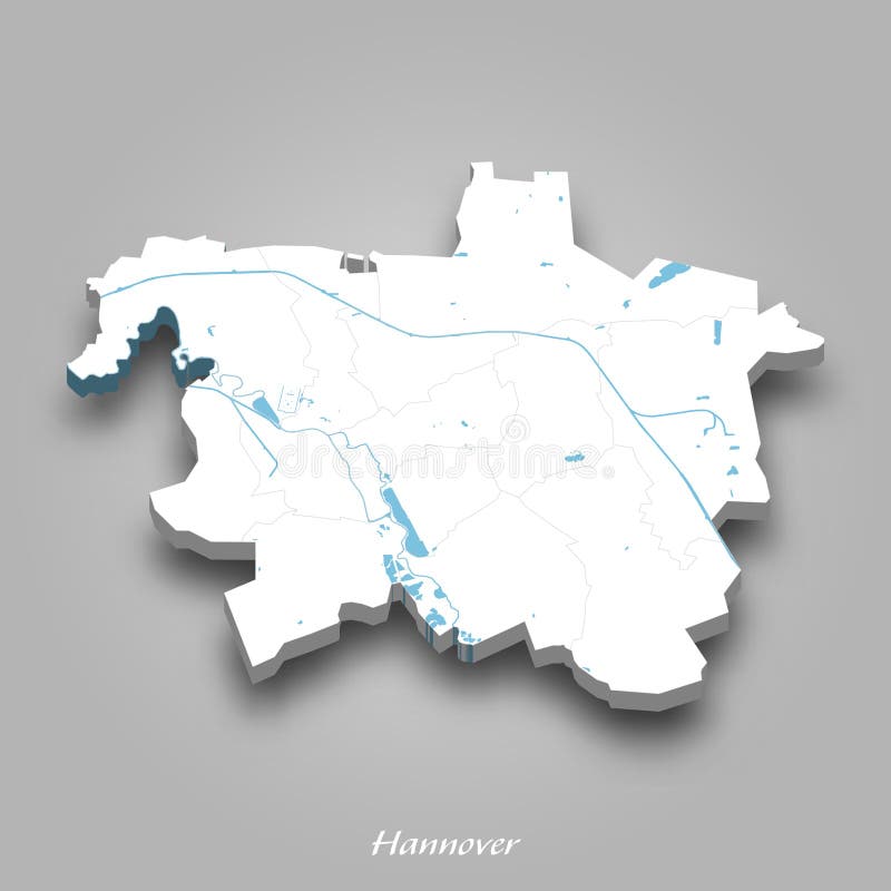 3D Map of Hanover with Waterways Highlighted Stock Illustration ...