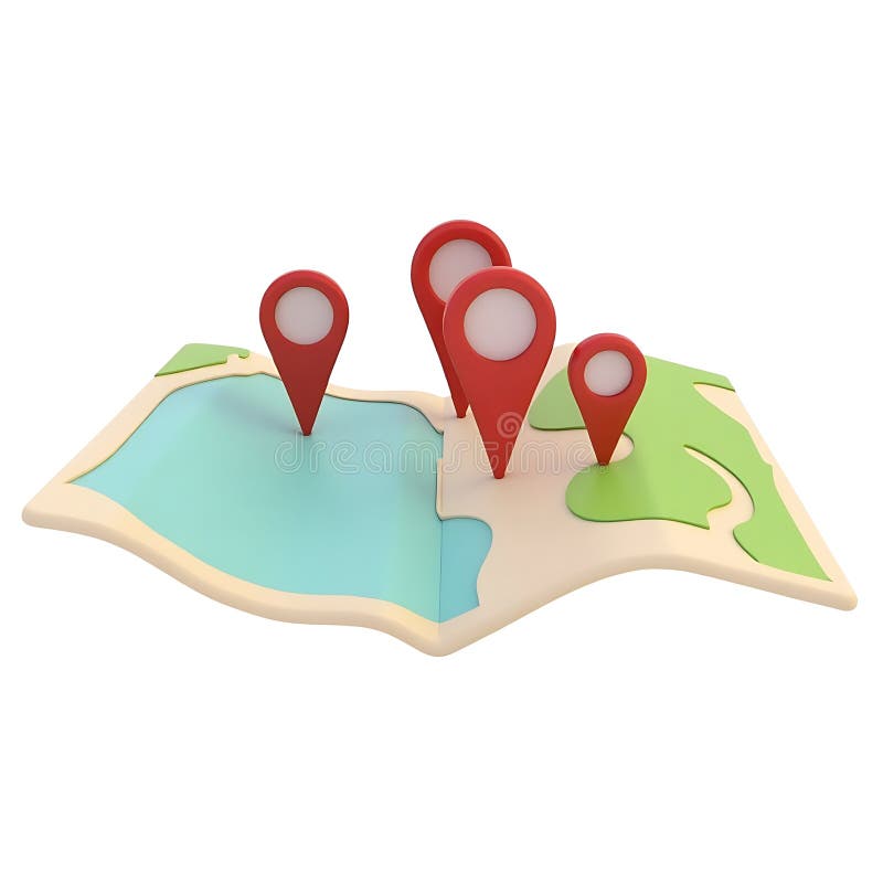 3D Map Illustration Location Markers Travel Planning Navigation Stock ...
