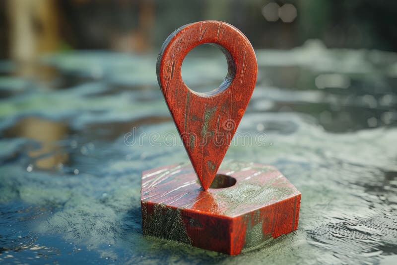 A 3D Map or Location Pin Symbol Red Pinpoint on a Blurred Map Stock ...