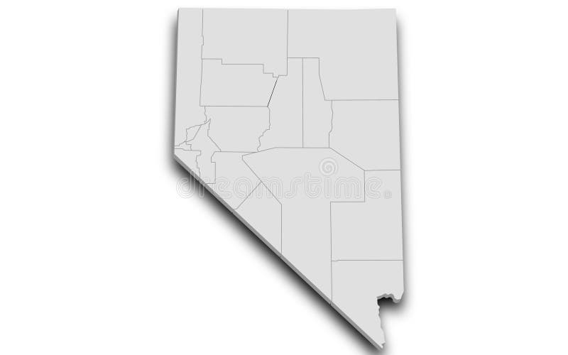 3d Map of Nevada State with Counties and Color. United State of America ...