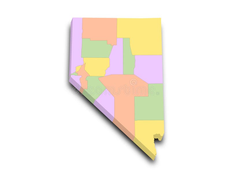 3d Map of Nevada State with Counties and Color. United State of America ...
