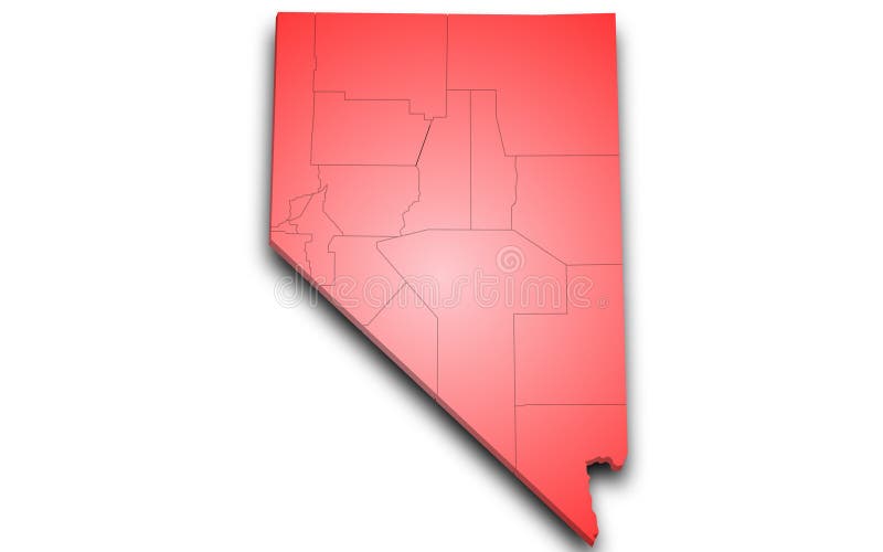 3d Map of Nevada State with Counties and Color. United State of America ...