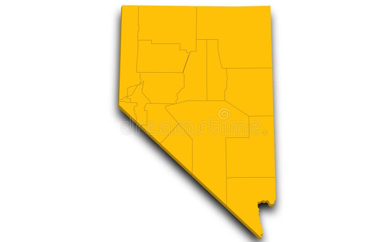 3d Map of Nevada State with Counties and Color. United State of America ...