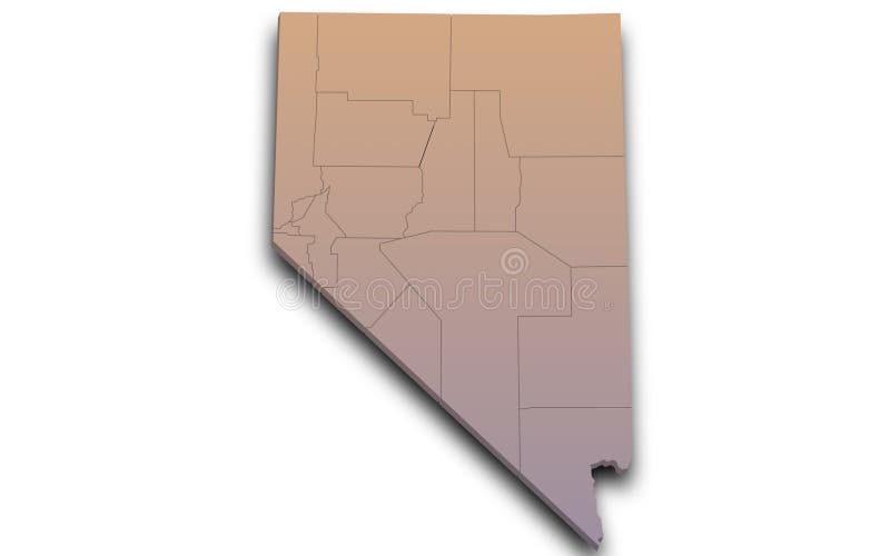 3d Map of Nevada State with Counties and Color. United State of America ...