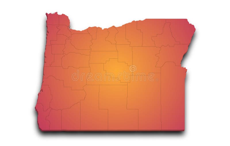 3d Map of Oregon State with Color. United State of America, US, United ...