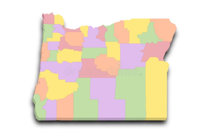 3d Map of Oregon State with Color. United State of America, US, United ...