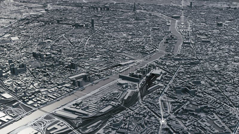Paris city 3d map. stock illustration. Illustration of roads - 194479582