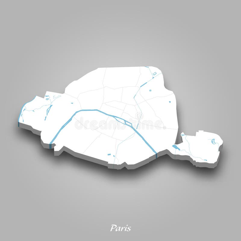 3D Map of Paris with Waterways Highlighted Stock Illustration ...