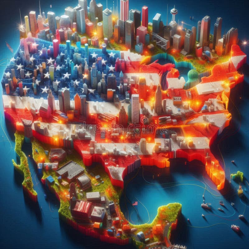 3D Map with Patriotic Palette Stock Illustration - Illustration of ...