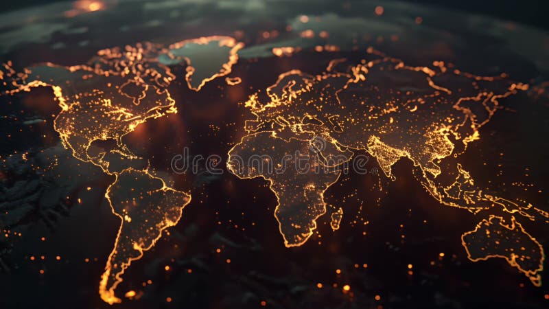 Earth Electronic Map with Digital Communication Technology Background ...