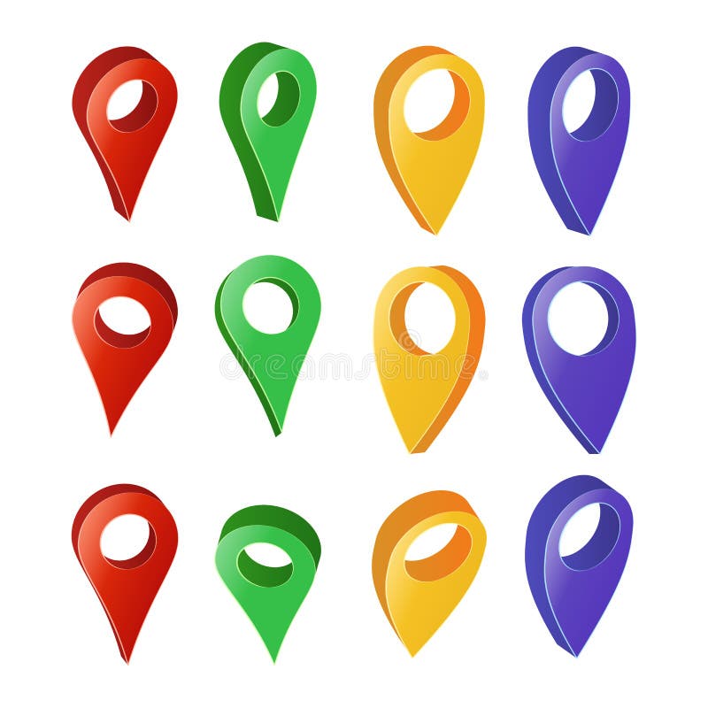 3d Map Pointer Vector. Colorful Set of Modern Map Round Pointers ...