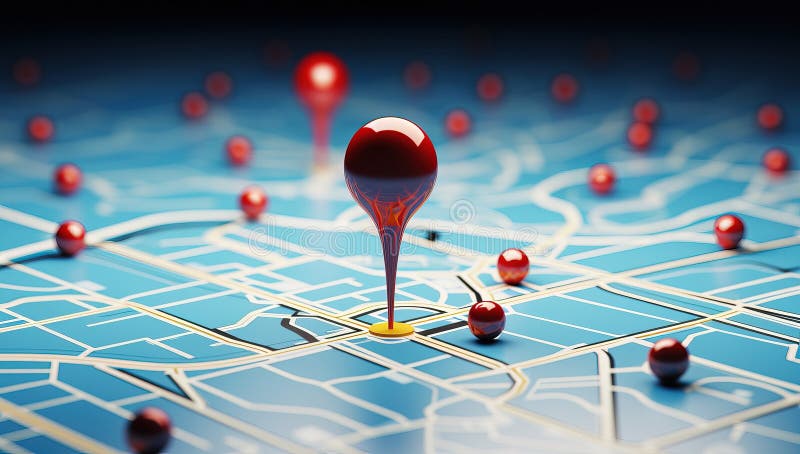 3D Map with Red Location Pins Stock Illustration - Illustration of plan ...