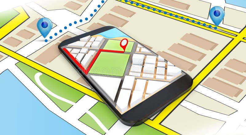 3D Map on a Smart Phone Navigation System Stock Illustration ...