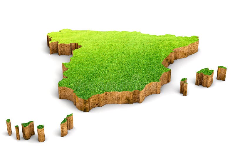 3D Map of Spain White Silhouette and Flag Stock Illustration ...