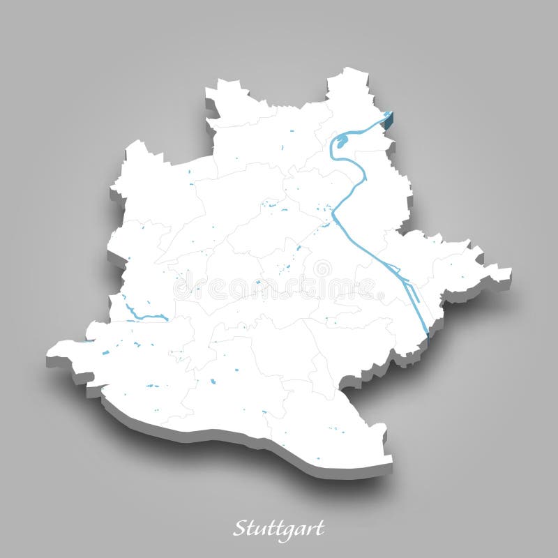 3D Map of Stuttgart with Waterways Highlighted Stock Illustration ...