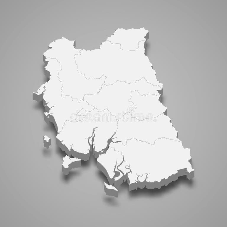 3d Map of Trang is a Province of Thailand Stock Illustration ...