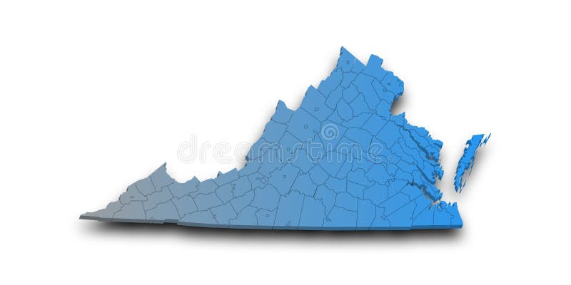 3d Map of Virginia State with Counties and Color. United State of ...