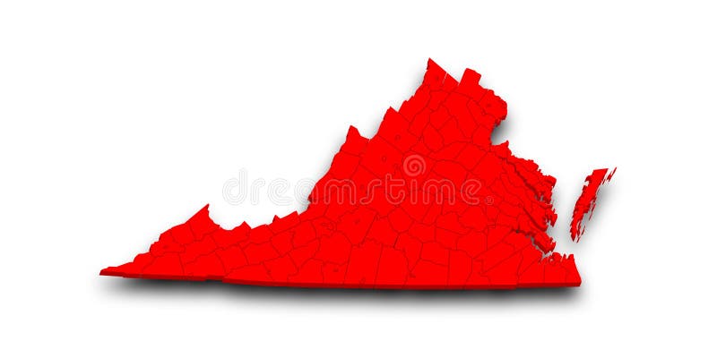 3d Map of Virginia State with Counties and Color. United State of ...