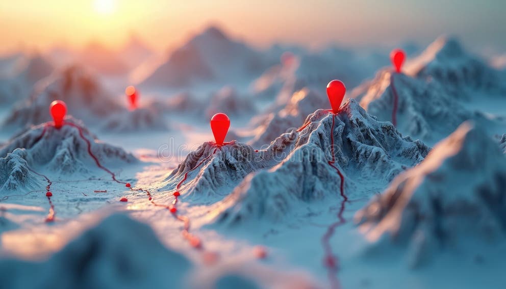 3D Map Visualizes Geospatial Analysis with Location Pins, Network Lines ...