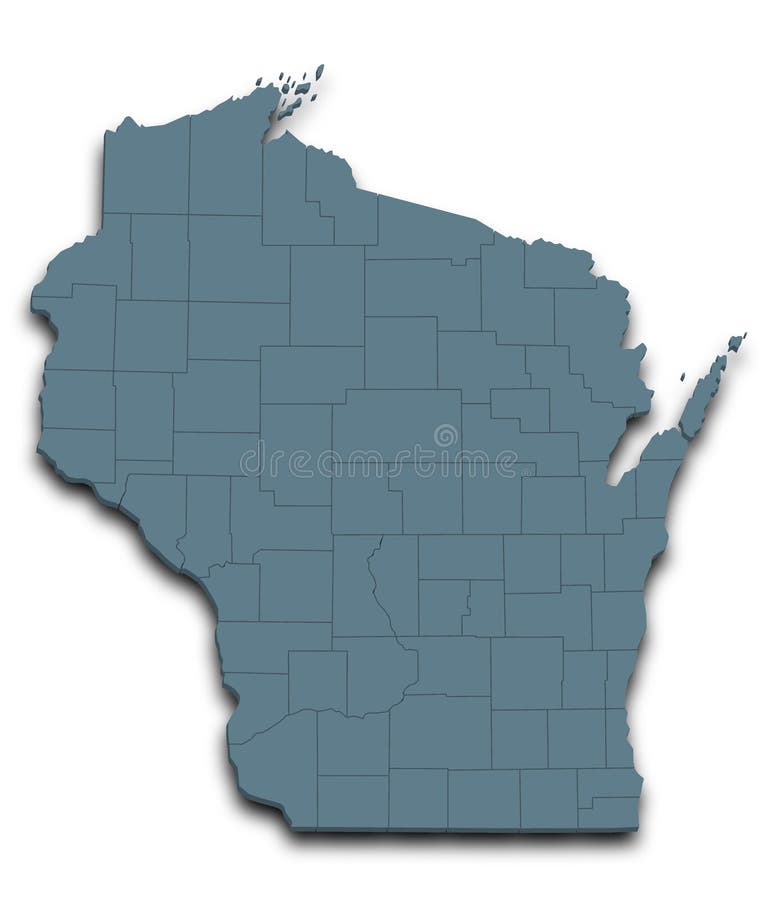 3d Map of Wisconsin State with Color. United State of America, US ...