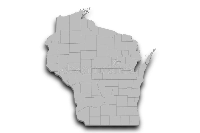 3d Map of Wisconsin State with Color. United State of America, US ...