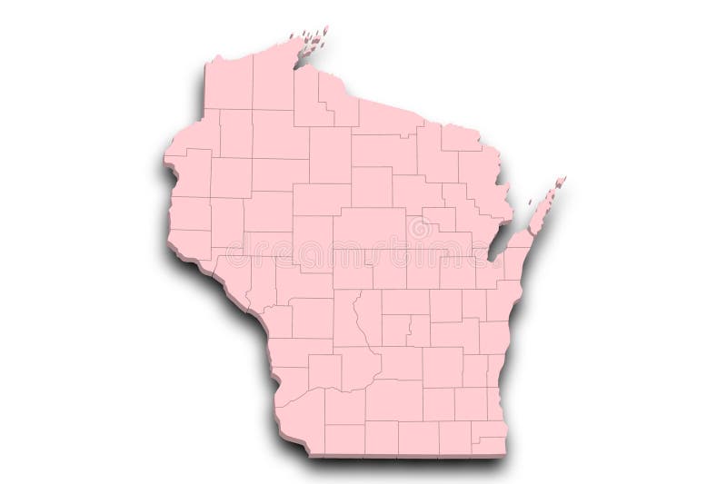 3d Map of Wisconsin State with Color. United State of America, US ...