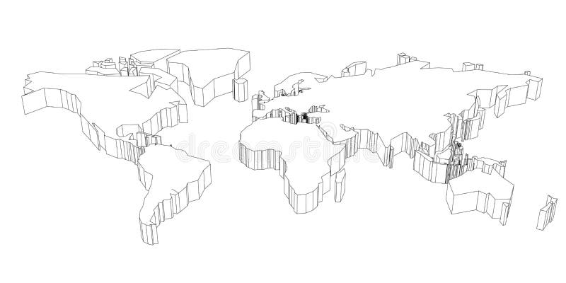 3D Map of World. Black Outline Geometric Construction Stock Vector ...
