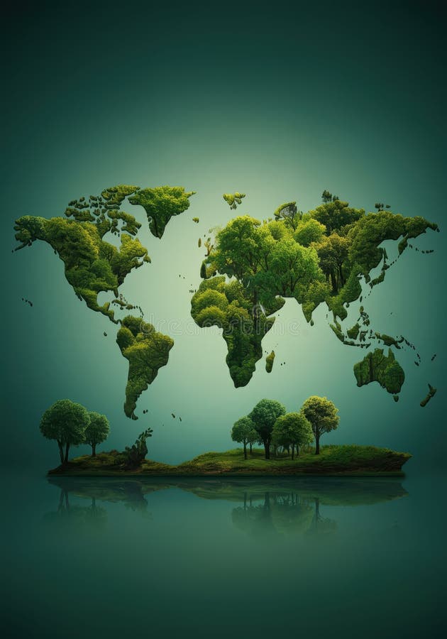 A 3D Map of the World is Creatively Formed Using Clusters of Green ...