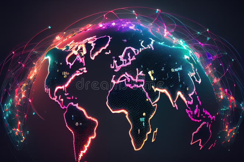 3d Mapa Neon Do Mundo. Ai Generativo Ilustração Stock - Ilustração de ...