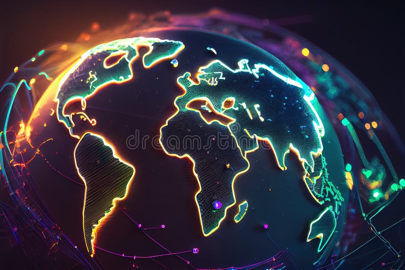 3d Mapa Neon Do Mundo. Ai Generativo Ilustração Stock - Ilustração de ...