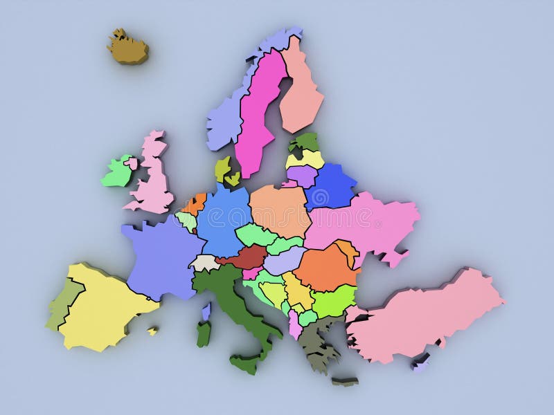 3.d Mapa Representado De Europa Con Colores Brillantes Stock de ...