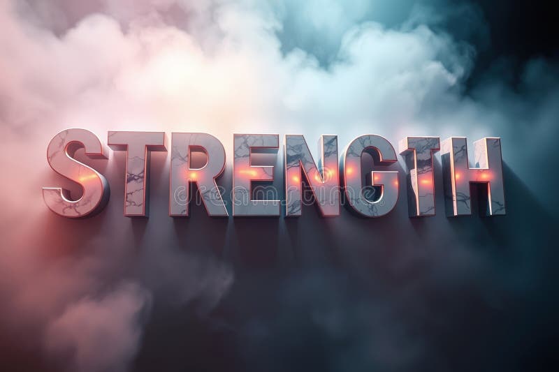 3d Marble Strength Typography with Glowing Highlights on Cloud and Mist ...