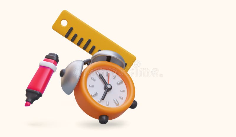 3D Marker, Alarm Clock, Ruler. Study Time Stock Vector - Illustration ...