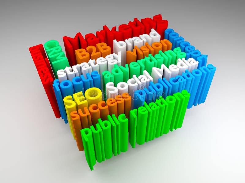 3D Marketing word cloud stock illustration. Illustration of focus ...
