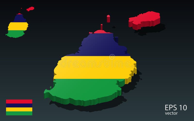 3D Mauritius Map and Flag . 3D Shape Design . Independence Day Concept ...