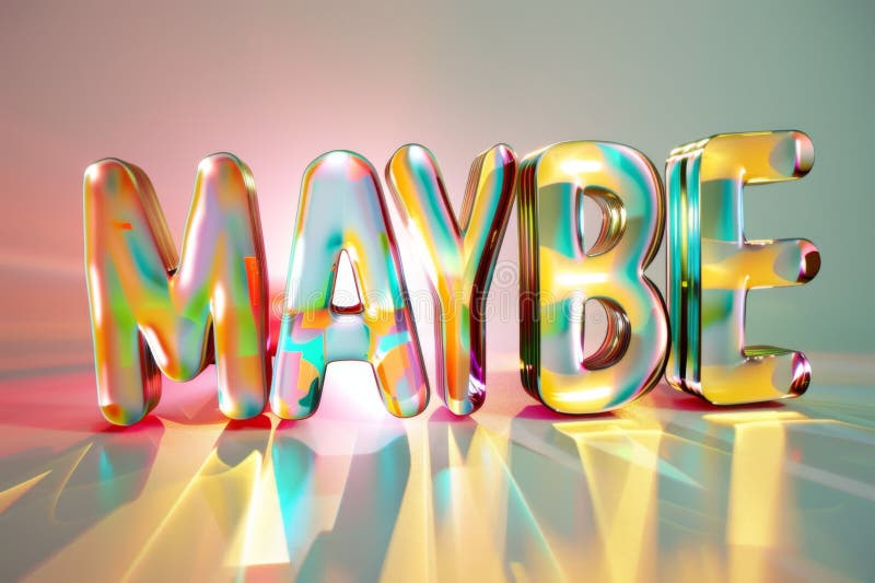 3D Maybe Text with Vibrant Gradient Glass Effect. Iridescent, Modern ...