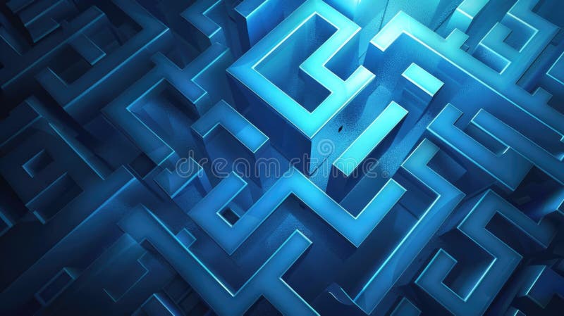 3D Maze Puzzle in Luminous Blue Tones. Abstract Concept for Problem ...
