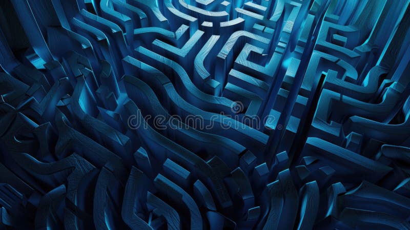 3D Maze Puzzle in Luminous Blue Tones. Abstract Concept for Problem ...