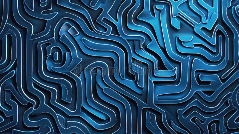 3D Maze Puzzle in Luminous Blue Tones. Abstract Concept for Problem ...