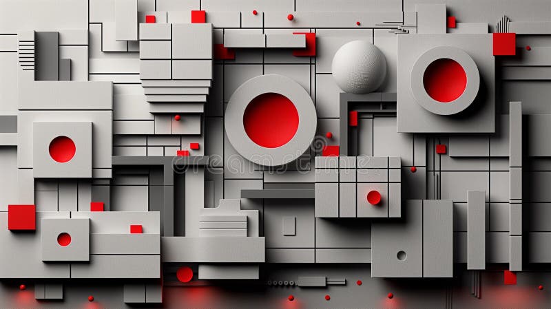 3D Maze, Red & White Shapes, Geometric Stock Illustration ...