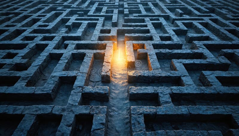 3D Maze with Stone Walls and a Lit Path. Represents Strategic Direction ...