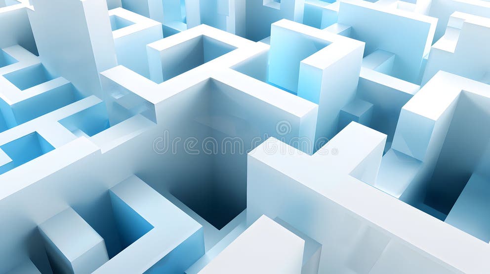 A 3D Maze Structure with Smooth Surfaces and Blue Lighting Effects ...